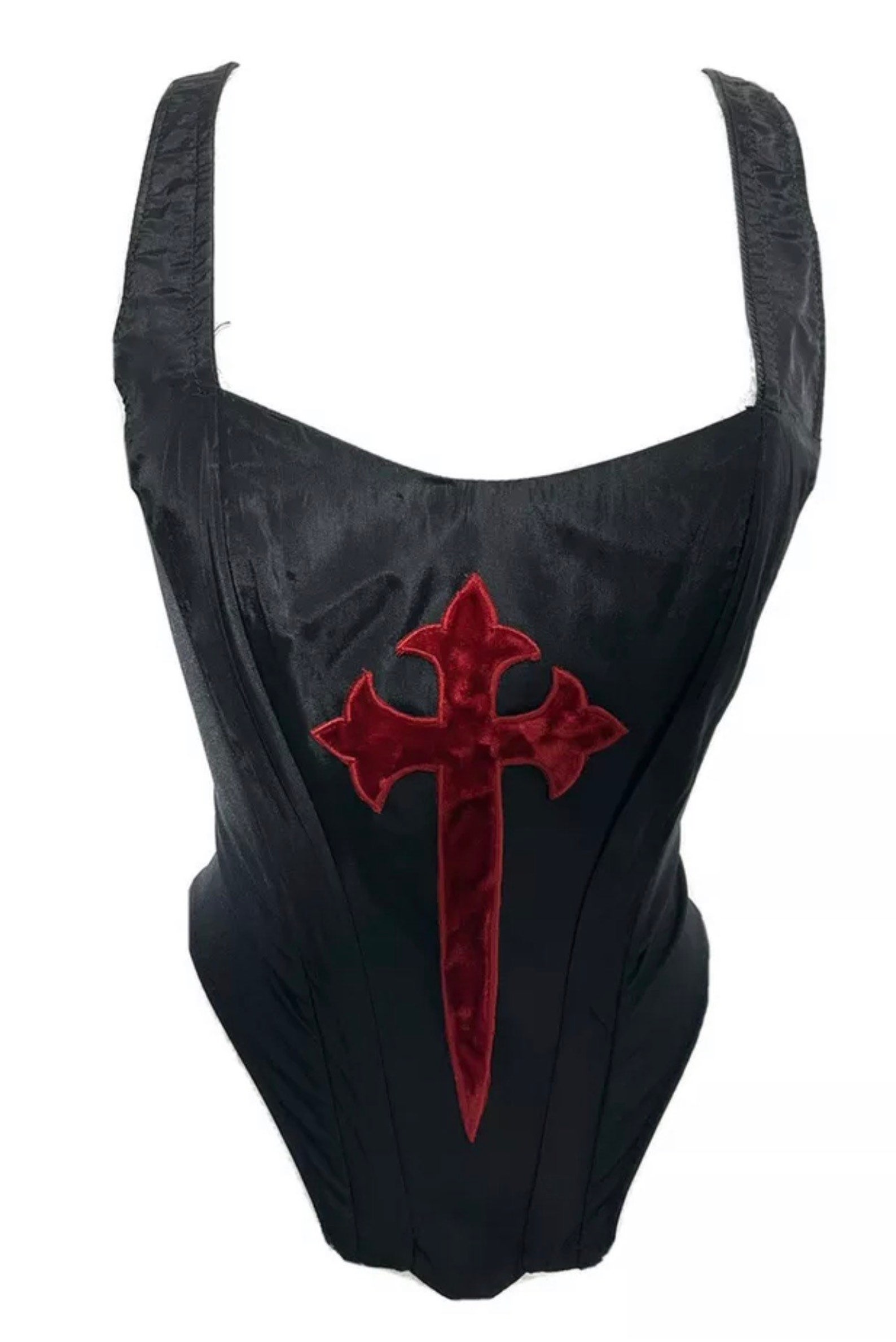 Gothic Red Dagger Appliqué on Black Silk Taffeta Boned Corset Back Zip ...