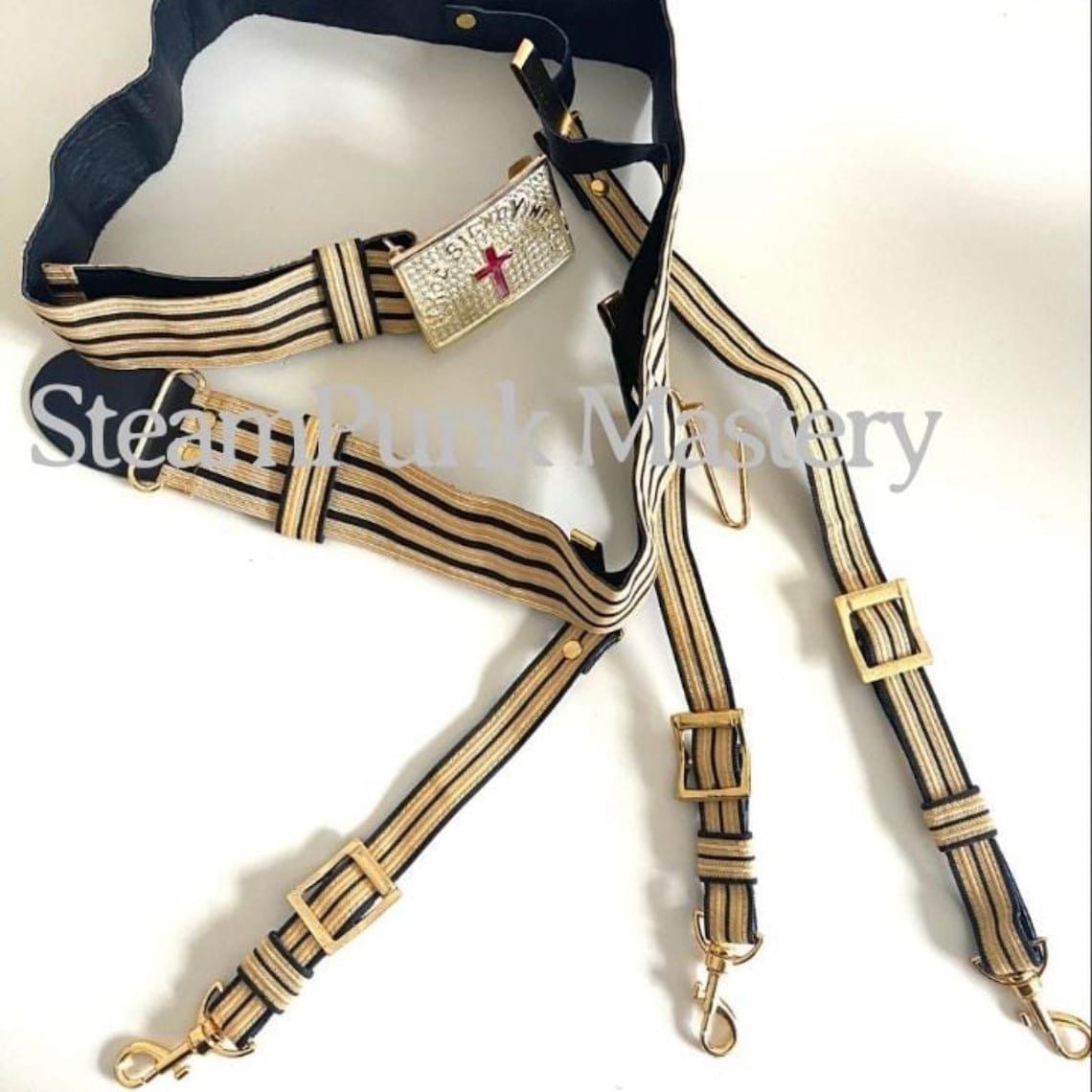 Black & Gold Adjustable Sword Belt With Gold Plated Buckle - Etsy