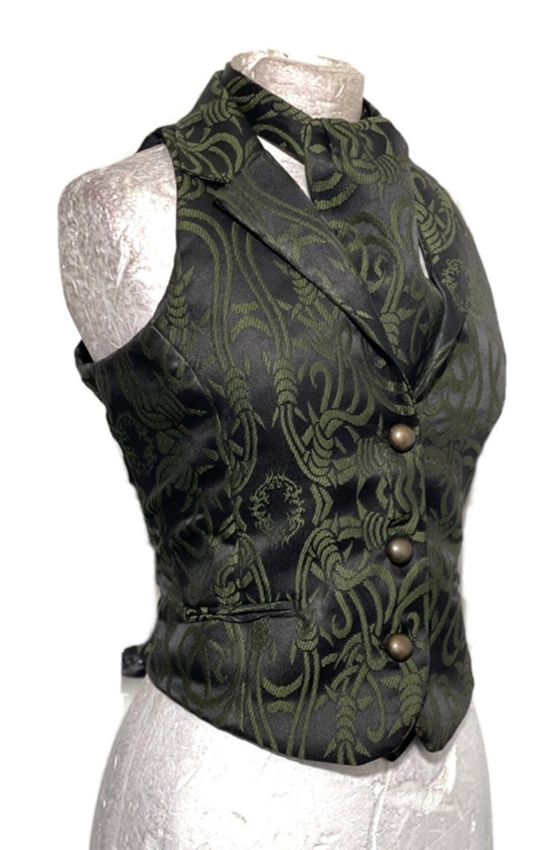 Steampunk Women Waistcoat Outfit With Back Corseted in Olive Black ...