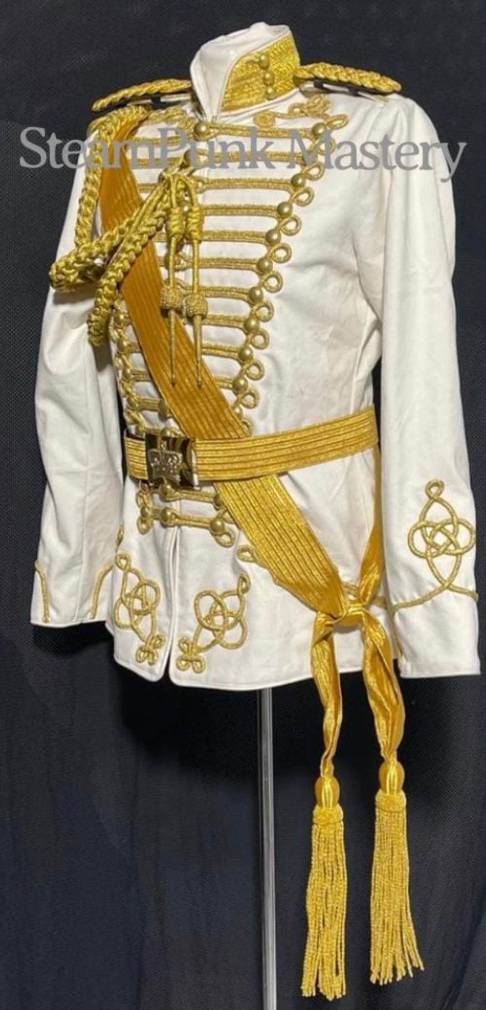 White Hussar Jacket: Gold Sash & Shoulder Accessories (chest 38-48") - Etsy