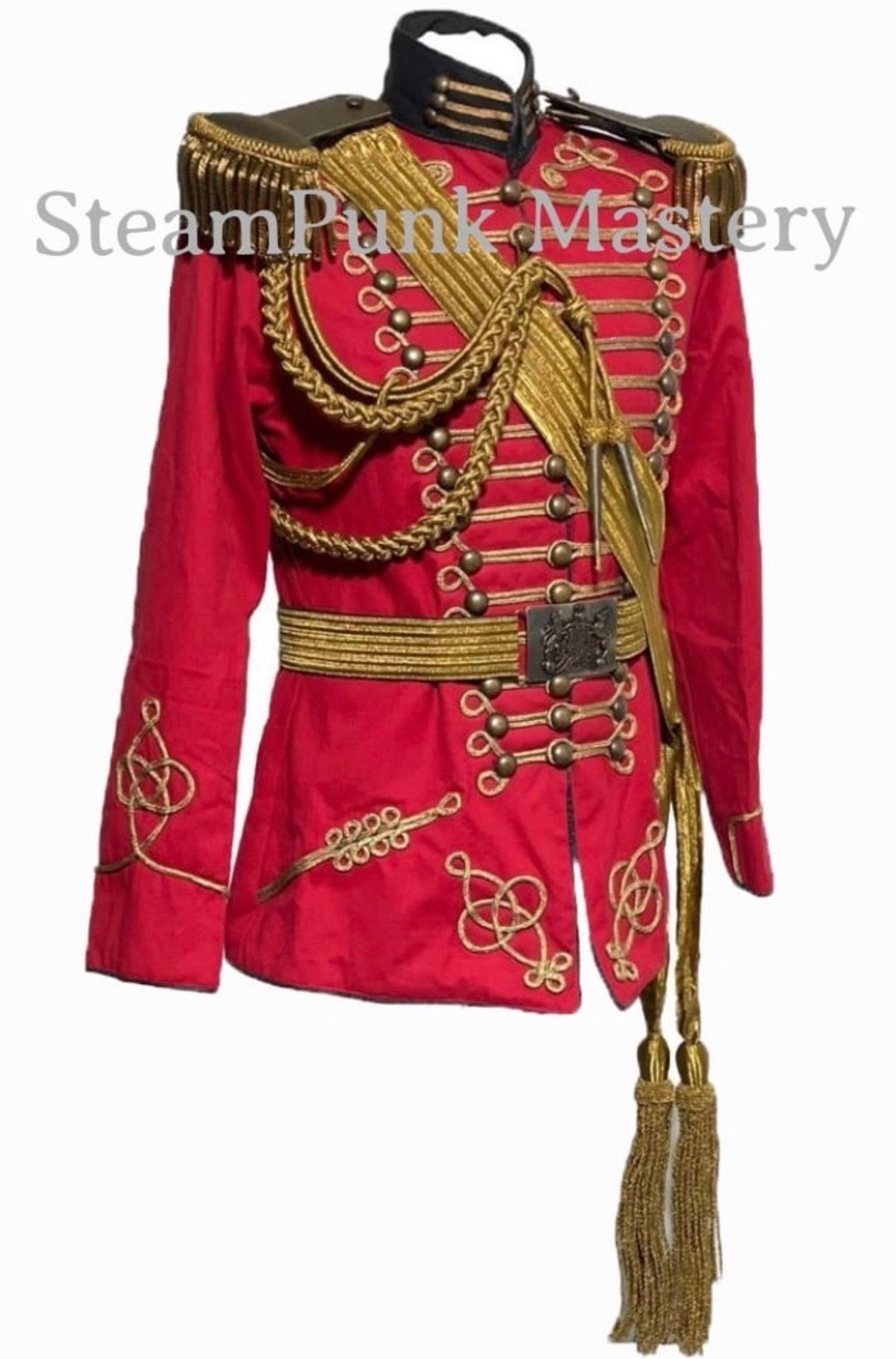 Red Antique Military Jacket: Epaulettes, Sash & Buckle Belt - Etsy