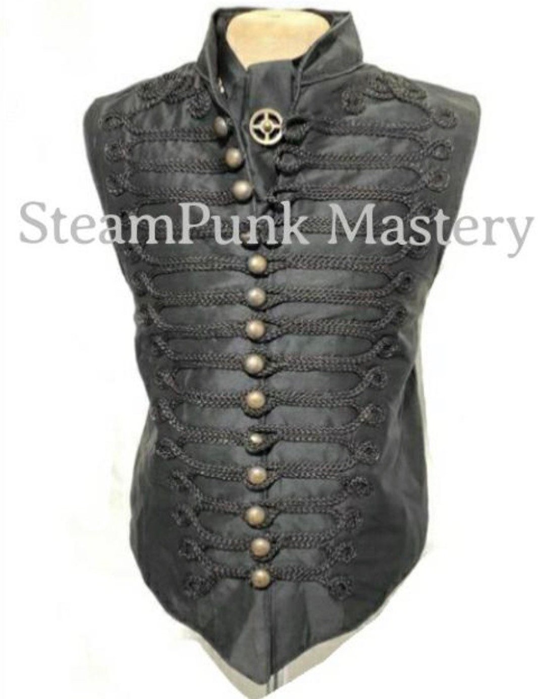 3pcs Steampunk Black Waistcoat With Black Braiding With Self Tie Black ...