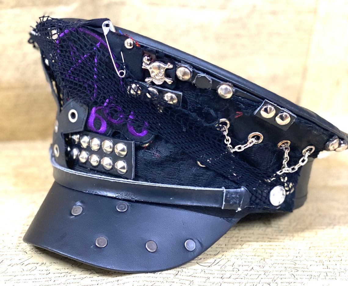 Gothic Punk Black Military Hat With Patchesstuds - Etsy UK