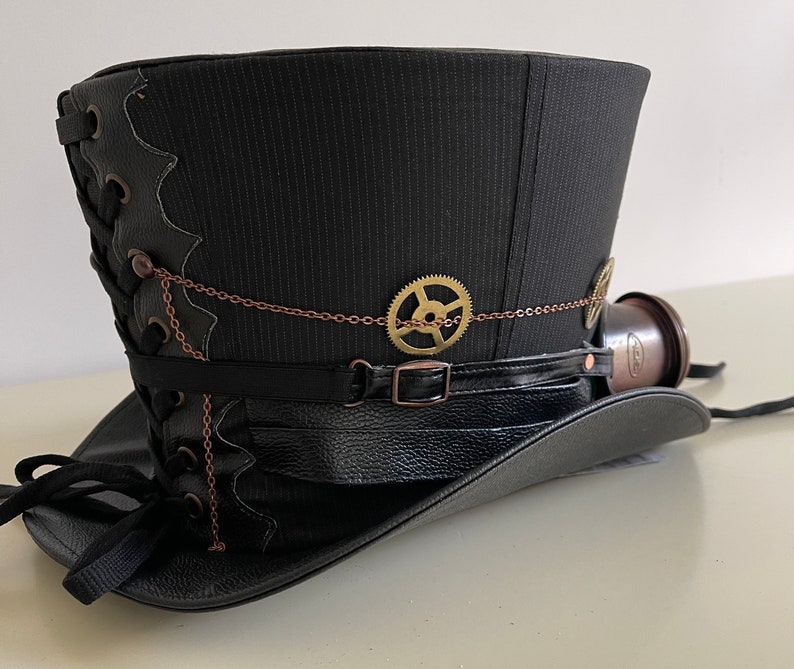Steampunk Deiselpunk Black Suit Fabric Top Hat With-lens - Etsy