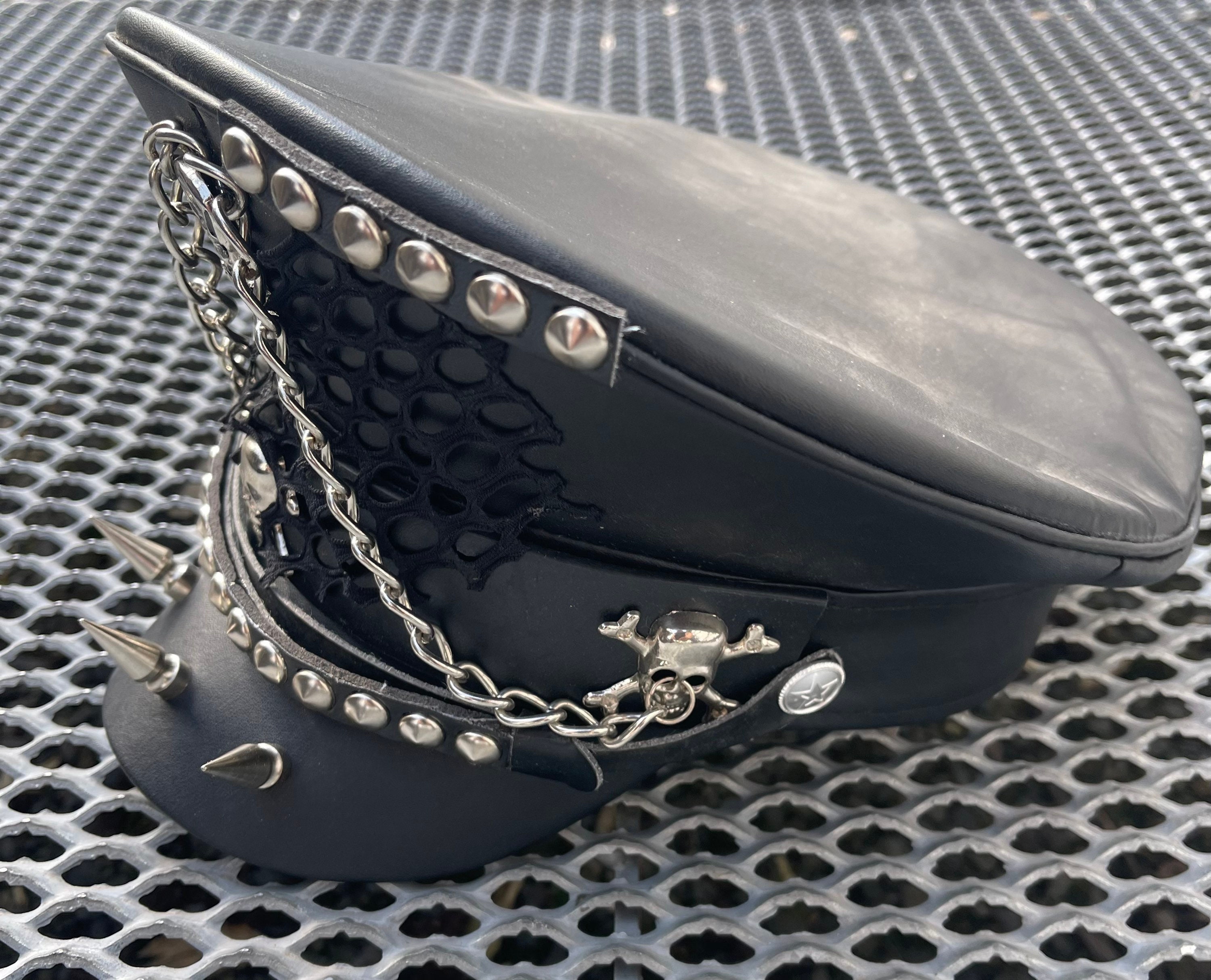 Industrial Punk Gothic Black Leatheret Military Hat With 2 - Etsy