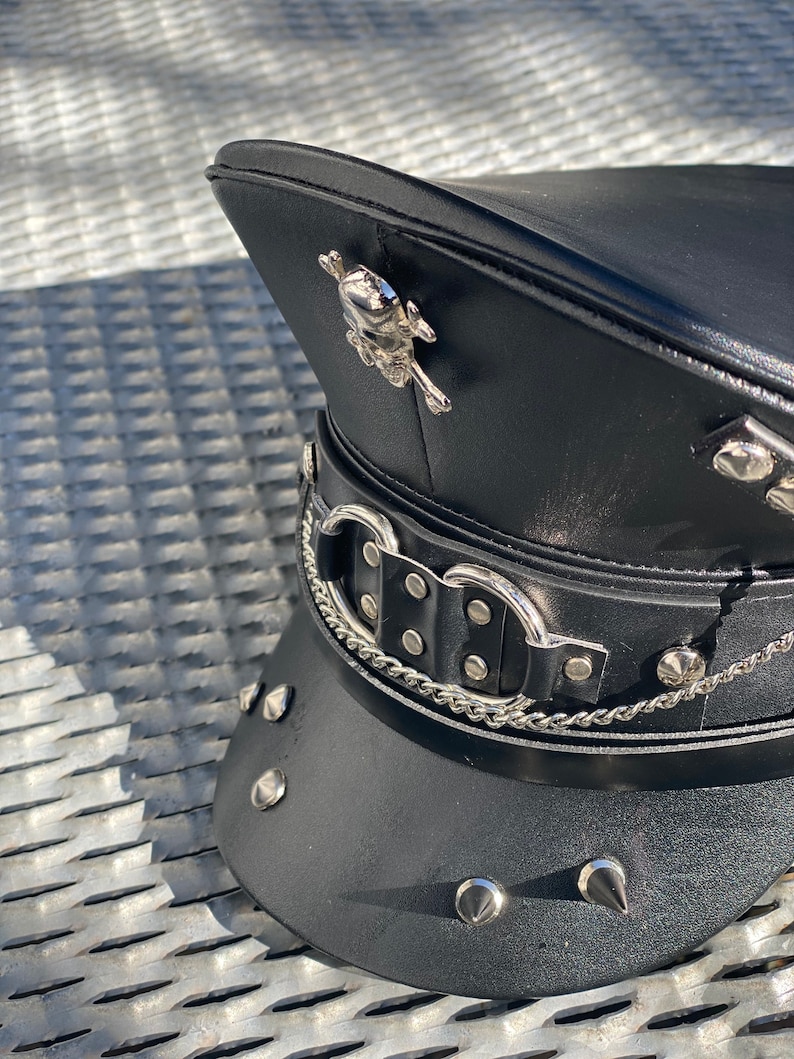 Industrial Punk Black Leatheret Hat With Chains and Metals - Etsy