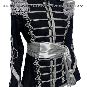 3pcs Black Army Officers Silver Braiding Hussar Jacket With Silver Sash ...