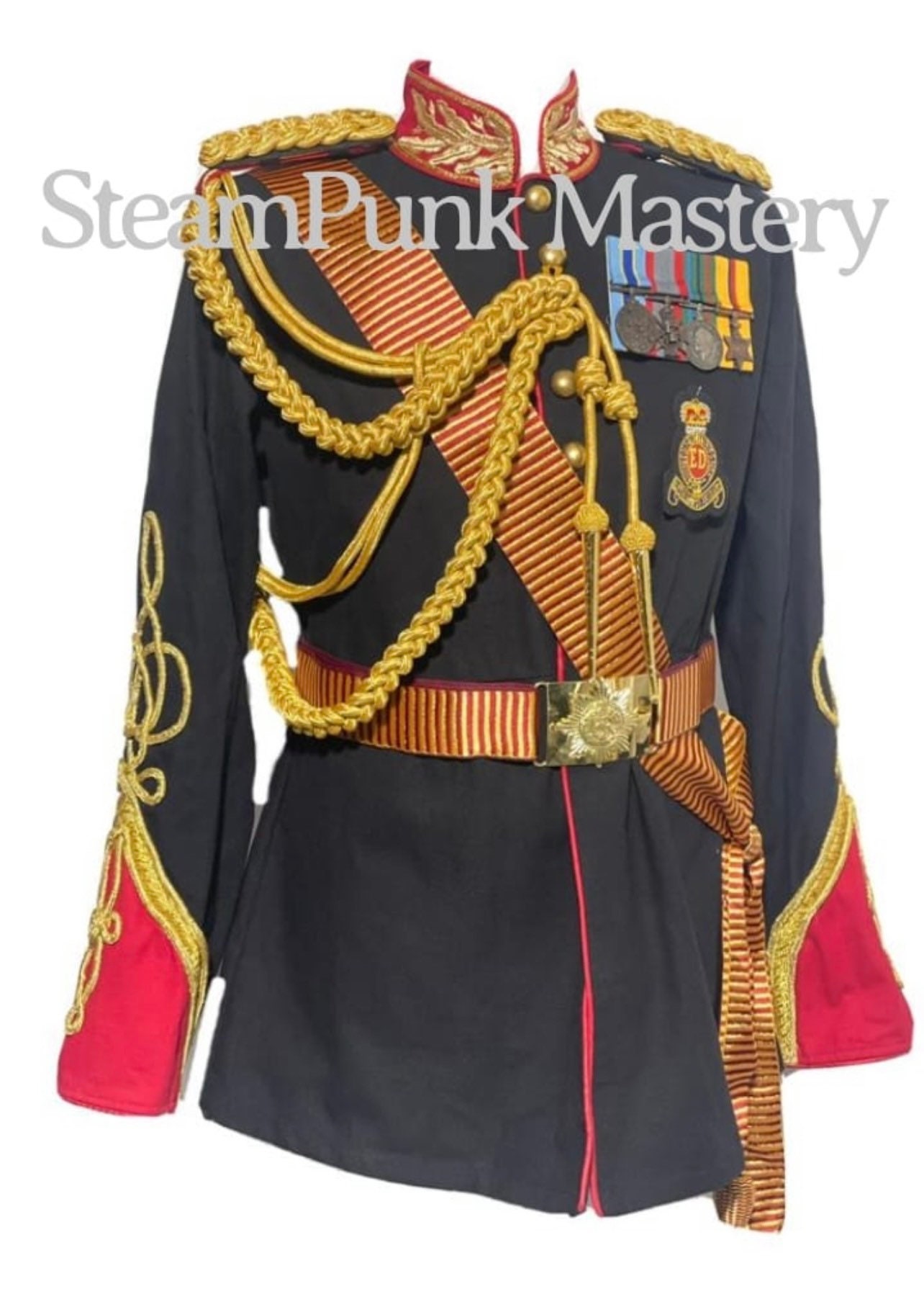 Royal Officer Jacket: Black/red Ceremonial Uniform With Gold Sash - Etsy