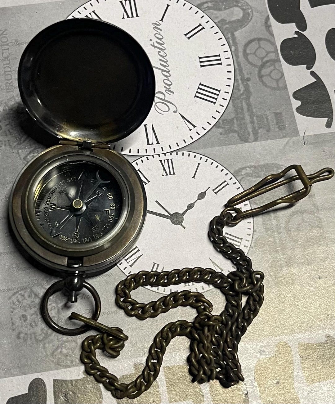 Steampunk Bronze Polished Brass Flip Compass With Pocket Chain ...