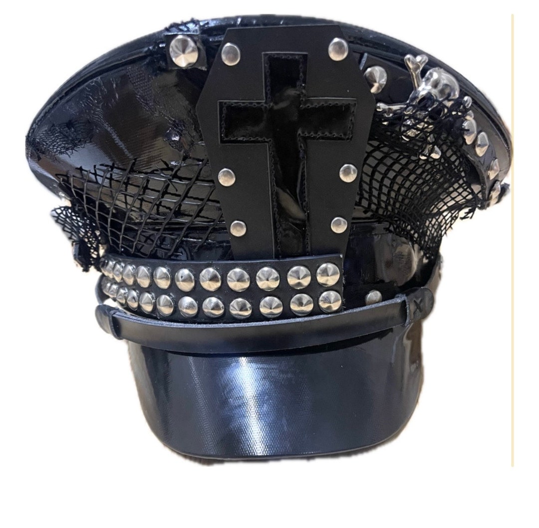 Gothic Punk Black Military Hat With Cross & Studs 57,58,59,60cm - Etsy