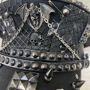 Gothic Punk PVC Military Hat With Chains and Skull Badges 57,58,59,60cm ...
