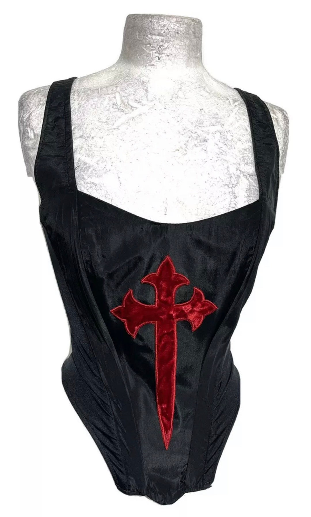 Gothic Red Dagger Appliqué on Black Silk Taffeta Boned Corset Back Zip ...