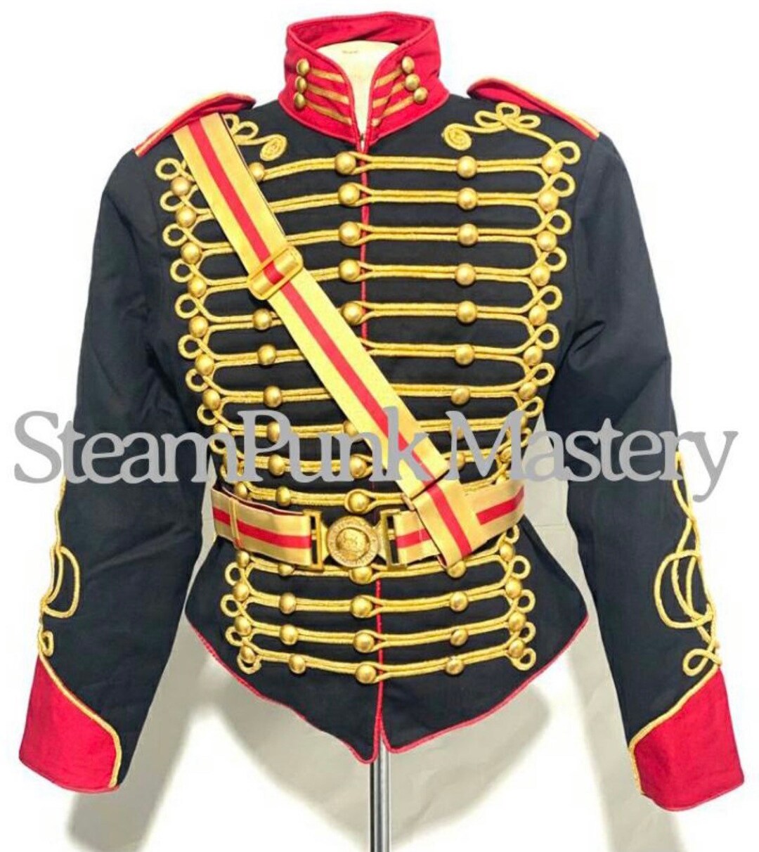 Gold Braiding Hussar Officers Black Red Jacket With Adjustable Cross ...