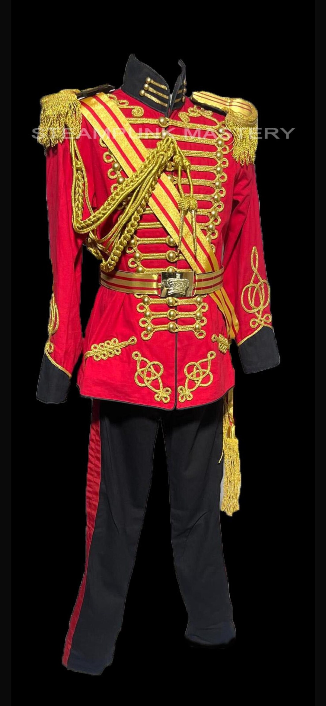 7pcs Red Gold Braiding Hussar Outfit Jacket+pants With Gold Shoulder ...