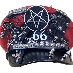 Gothic Punk Red Military Hat With Patches,studs 56,57,58,59,60cm - Etsy