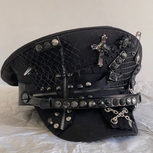 Punk Punkgothic Cotton Military Hat With Black Studs and Chains - Etsy