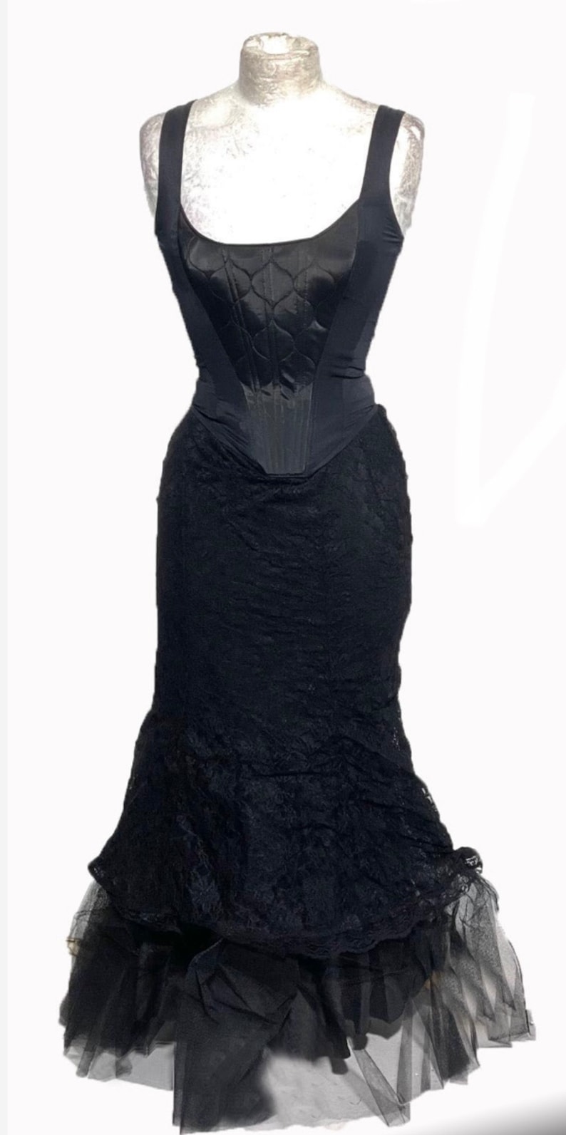 Gothic 2 Pcs Boned Corset With Black Mortician Lace Over Skirt With ...