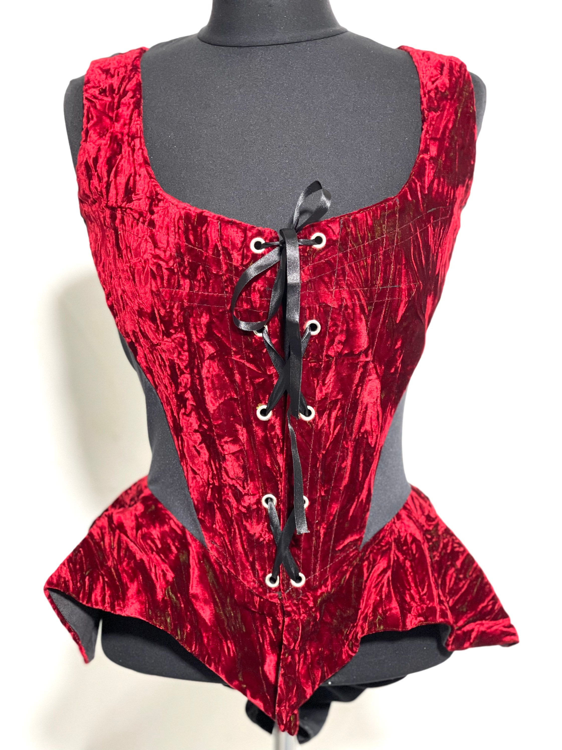 Raven Two Tone Red Elaborate Velvet Front Corseted Corset With Peplums ...