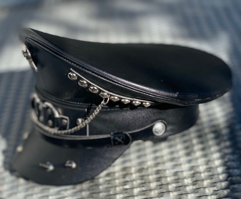 Industrial Punk Black Leatheret Hat With Chains and Metals - Etsy