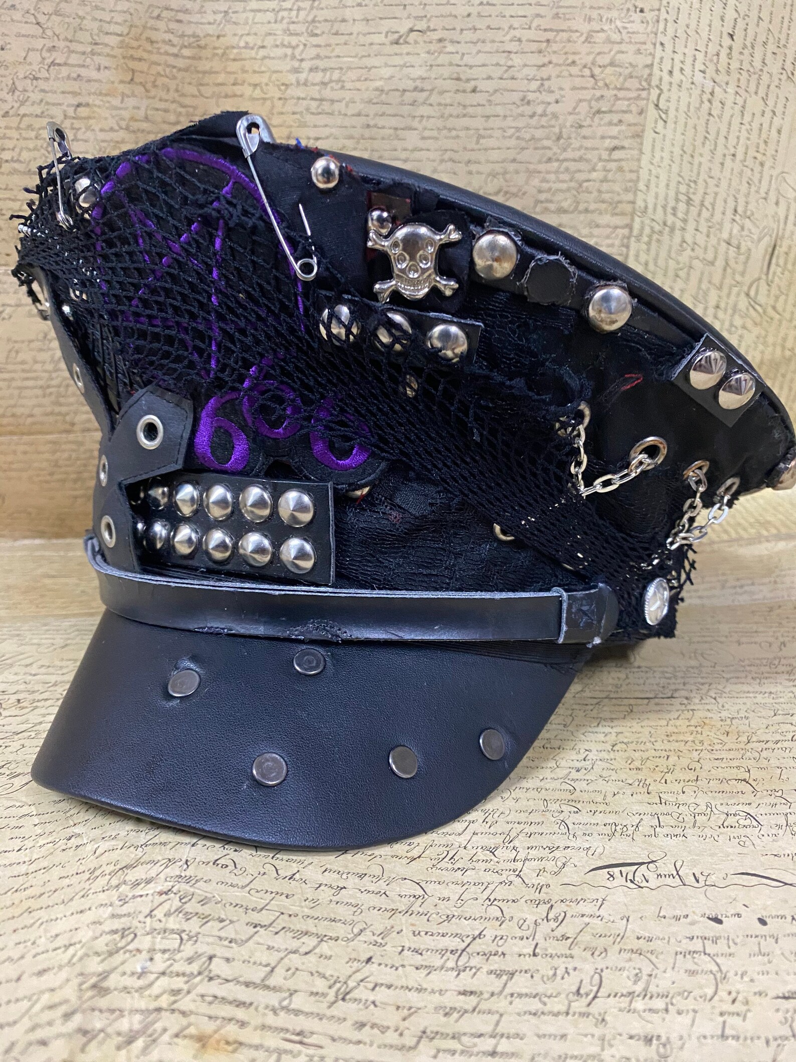 Gothic Punk Black Military Hat With Patchesstuds - Etsy UK