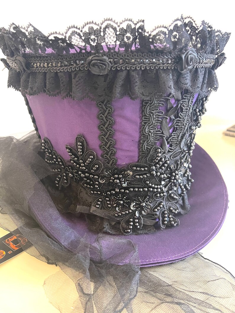Handmade Victorian Gothic Top Hat: Purple & Black Corset, Jewels ...