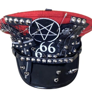 Gothic Punk Red Military Hat With Patches,studs 56,57,58,59,60cm - Etsy