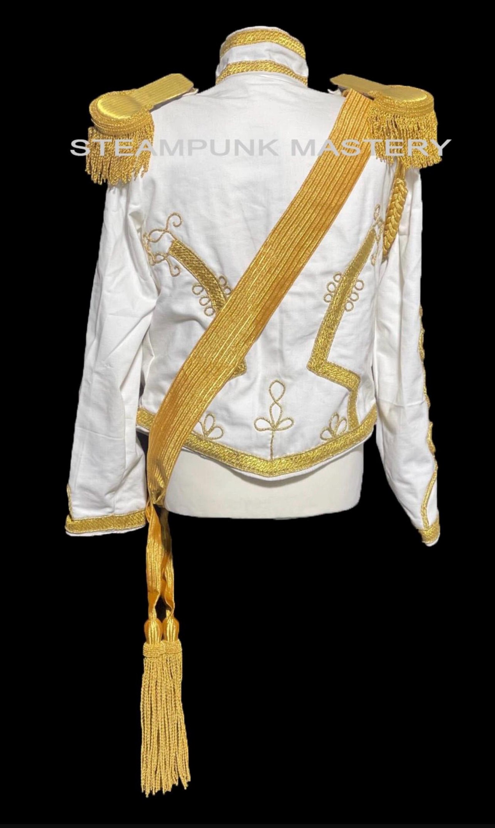 Men's White Hussar Jacket: Gold Braiding, Epaulettes, Sash (sizes 42-46 ...