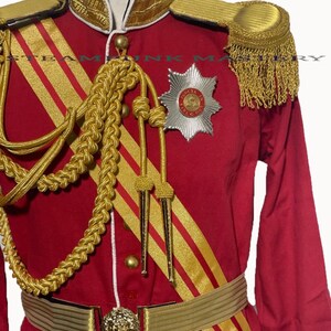 Red British Royal Jacket With Shoulder Accessories Lion Head Buckle ...