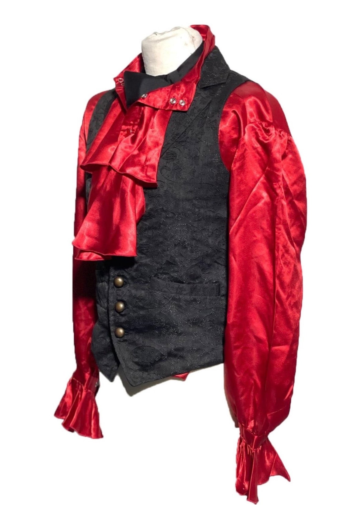 Gothic Red Ruffle Shirt Outfit: Brocade Waistcoat & Cravat - Etsy