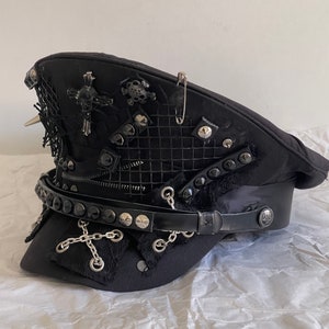 Punk Punkgothic Cotton Military Hat With Black Studs and Chains - Etsy