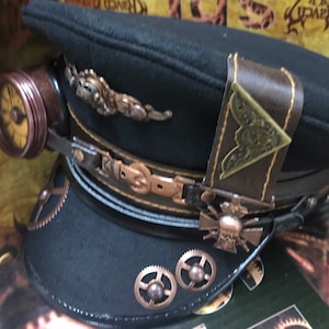 Steampunk Station Master Black Wool Military Hat With Monokel and ...