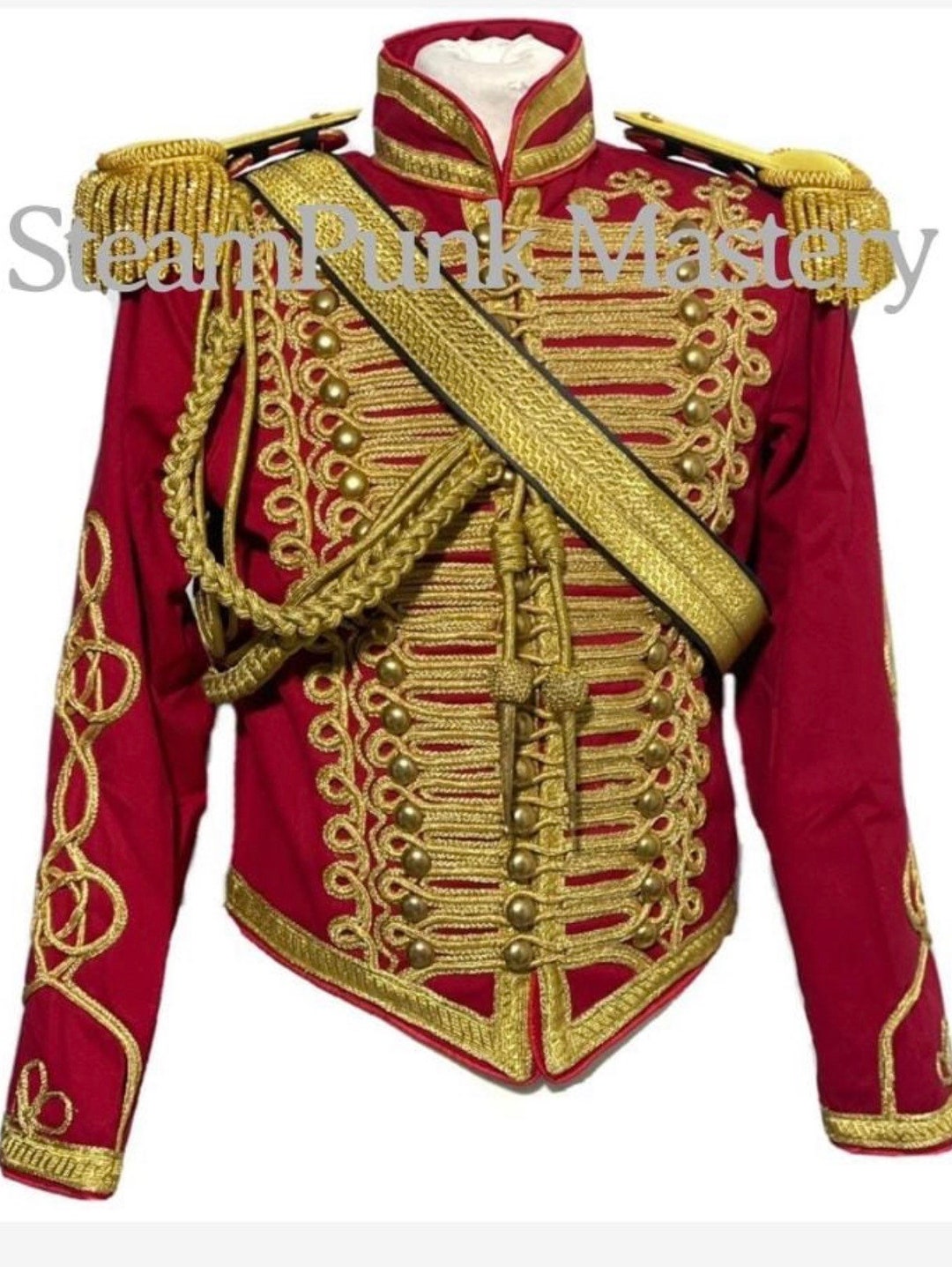 4pcs Men’s Red Ceremonial Hussar Officers Jacket With Gold Shoulder ...