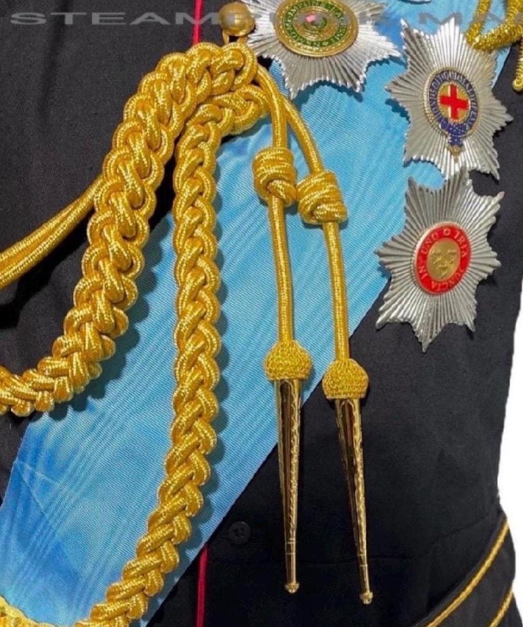 King George Blue Moire Pattern Cross Chest Sash & Royal Star Badges X 3 ...