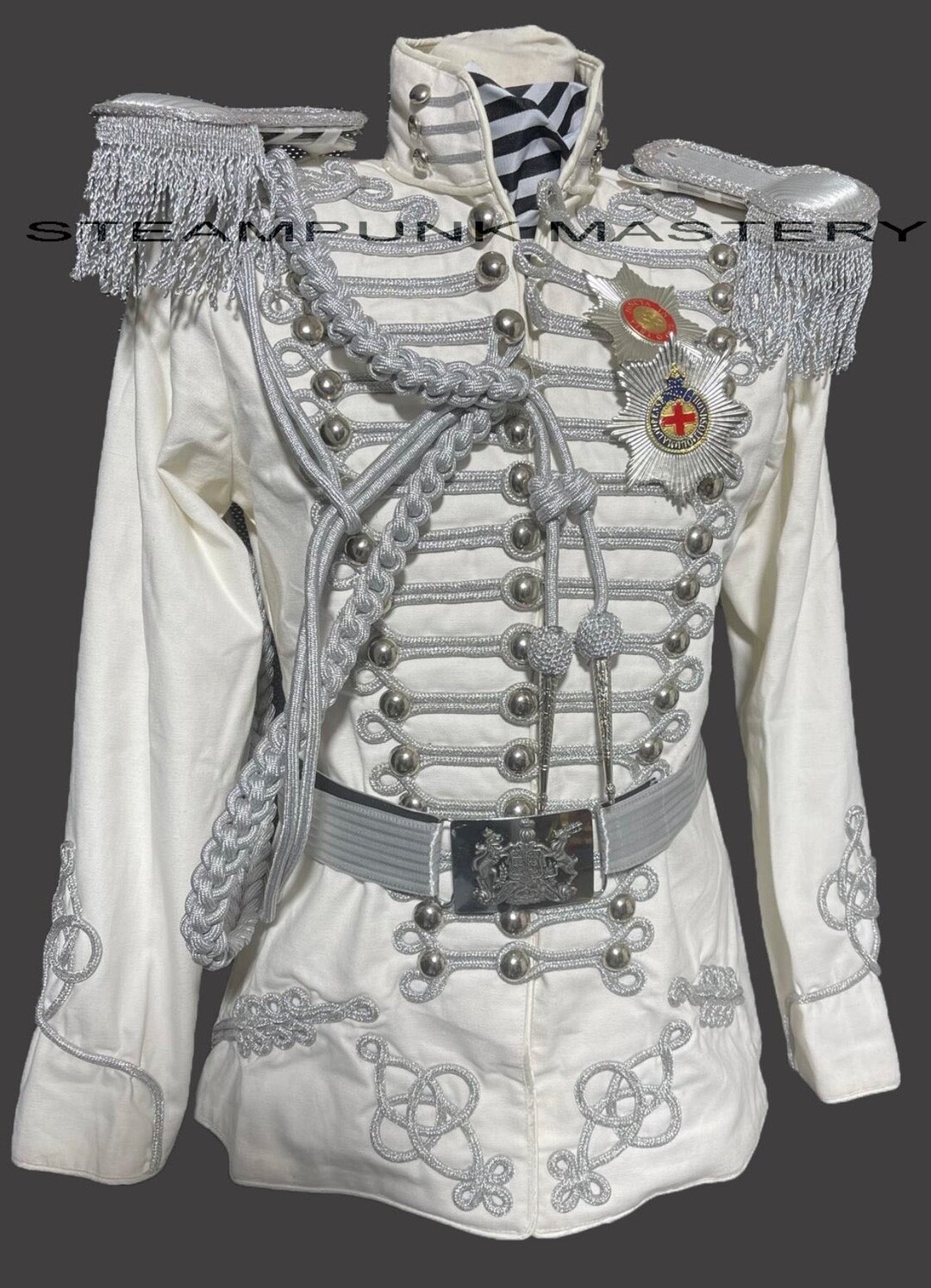 Uniform in Silver Front Ropes on Natural White Jacket With Silver ...