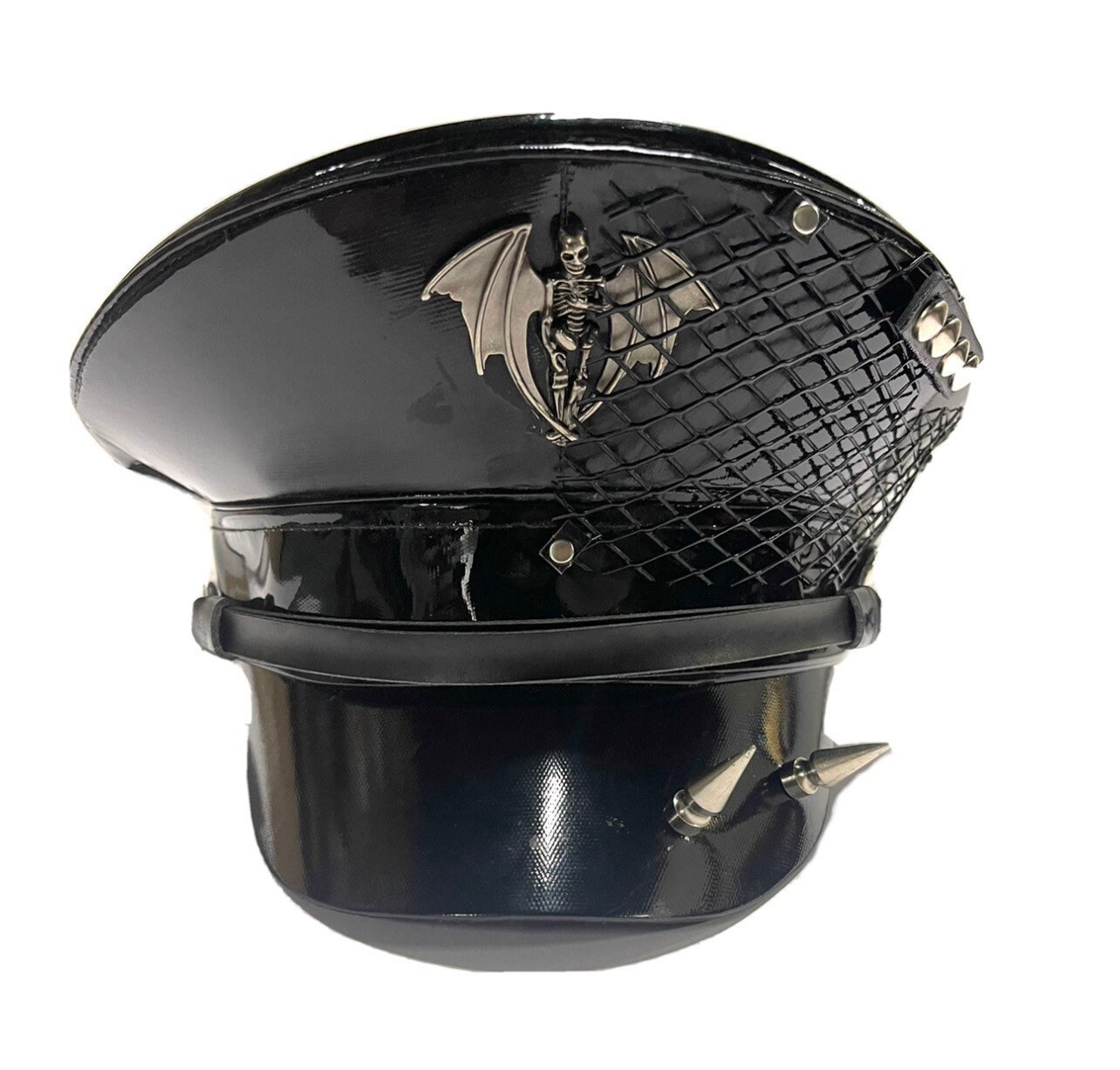 Industrial Punk, Gothic Black PVC Military Hat With Skull Badge and ...