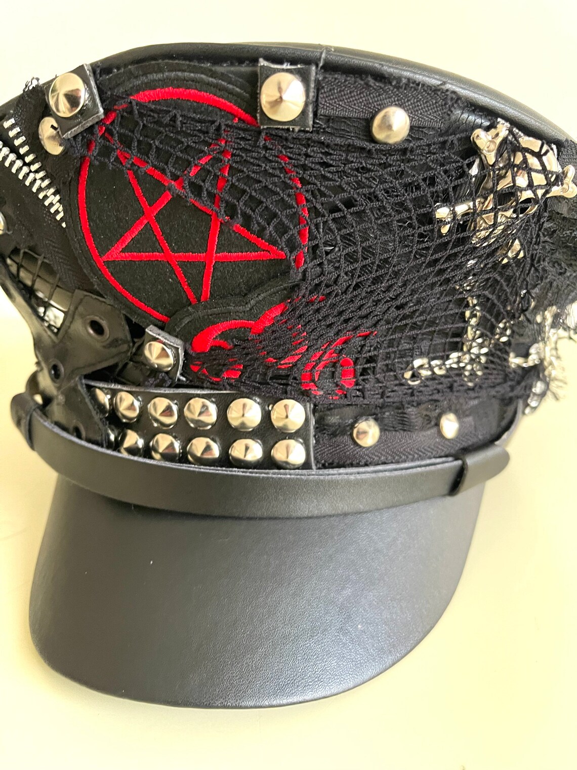Goth Punk Black Military Hat With Patches,studs 56,57,58,59,60cm - Etsy