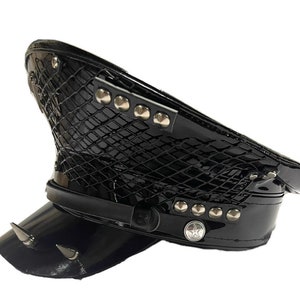 Industrial Punk, Gothic Black PVC Military Hat With Skull Badge and ...