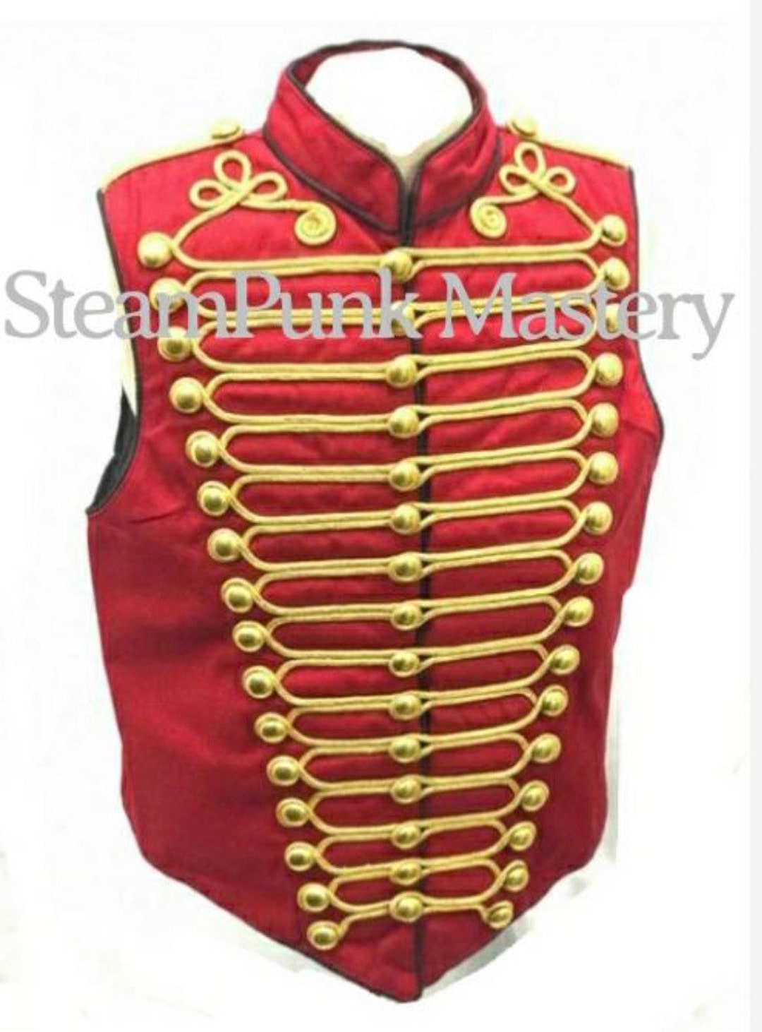 Steampunk Hussar Waistcoat: Red & Black Military Vest With Gold Braid ...