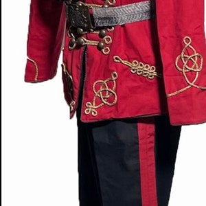 6pcs Red Steampunk Jacket/pants Uniform Distressed Gold Braiding Hussar ...