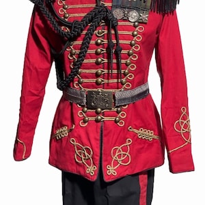 6pcs Red Steampunk Jacket/pants Uniform Distressed Gold Braiding Hussar ...