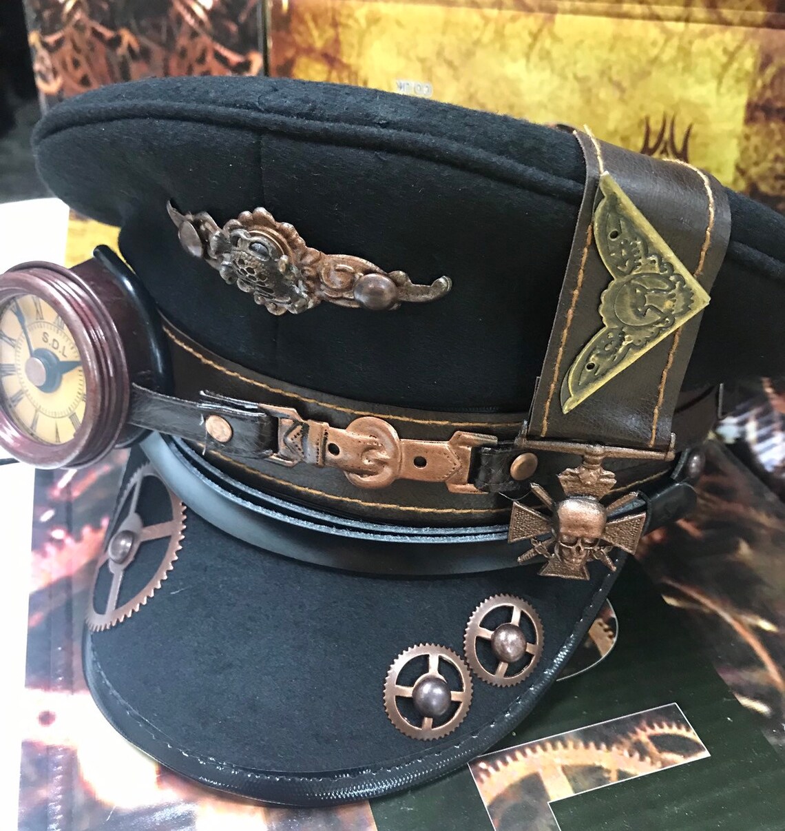 Steampunk Station Master Black Wool Military Hat With Monokel - Etsy ...