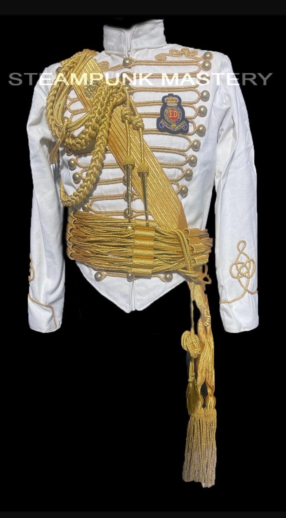 White Hussar Jacket: Gold Braiding, Sash & Patches - Ceremonial Style ...