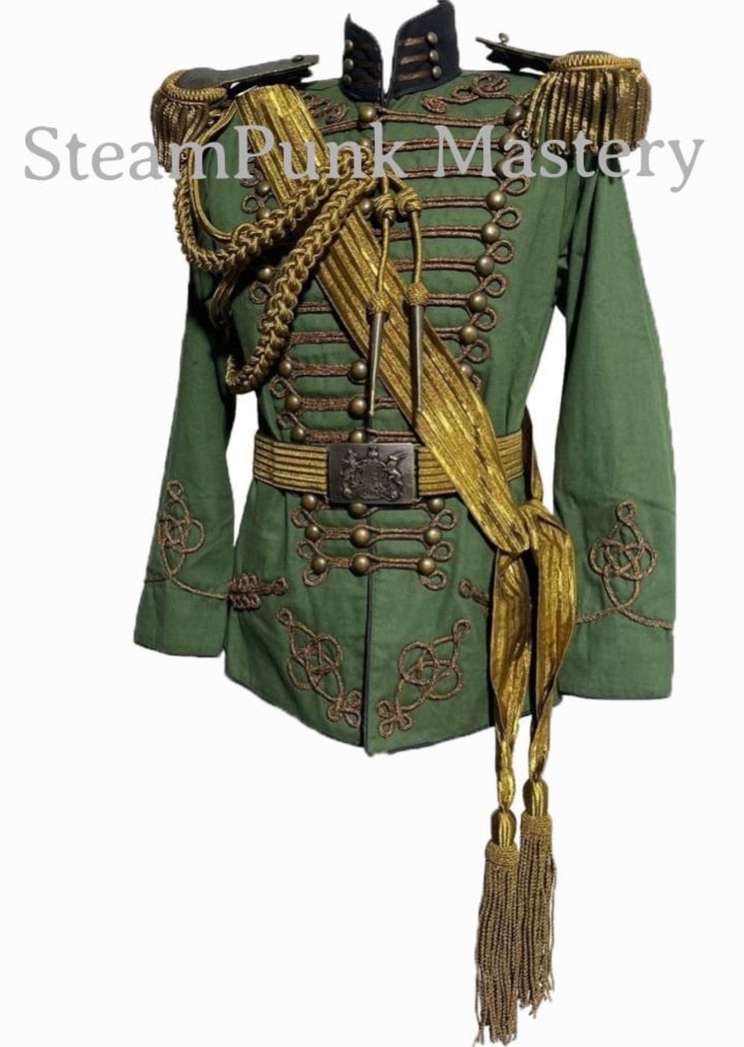 Olive Ceremonial Jacket: Antique Braids, Sash & Belt (fits 38-48" Chest ...