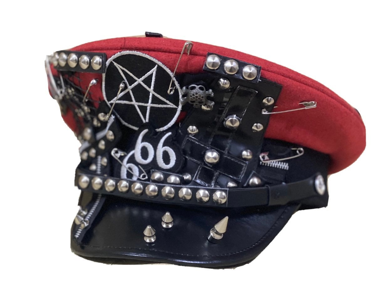 Gothic Punk Red Military Hat With Patches,studs 56,57,58,59,60cm - Etsy