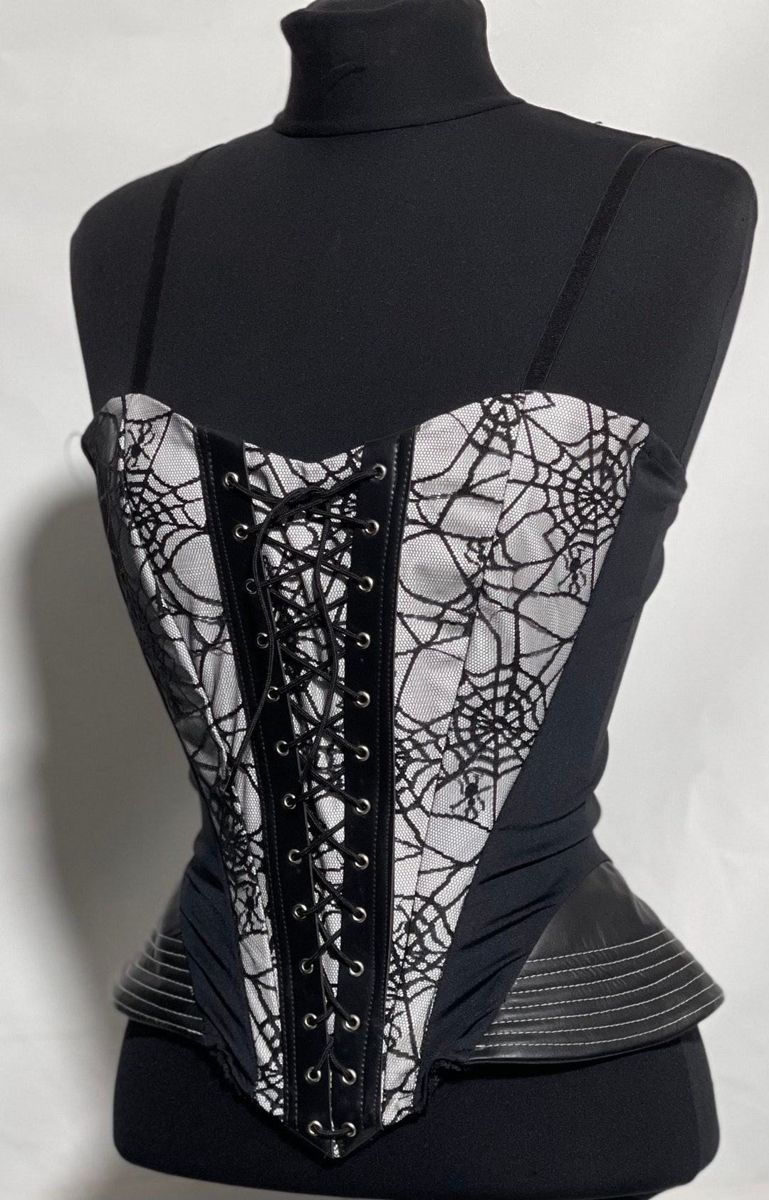 Punk Diesel/cyber Punk Black Spiderweb Over Boned Corset With Coloured ...