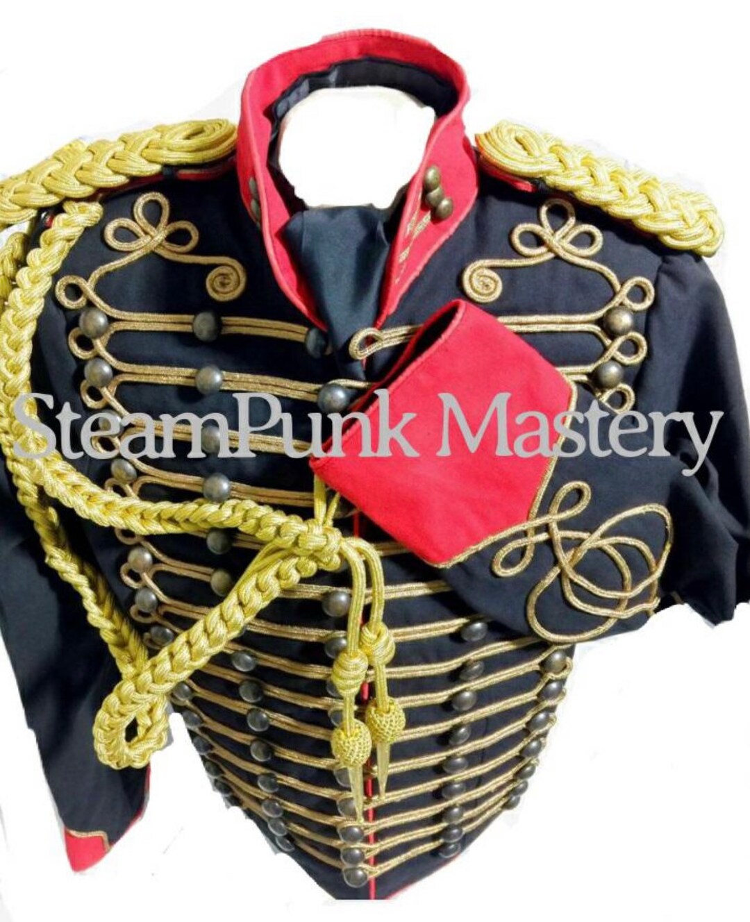 5pcs Men's Ceremonial Gold Braiding Hussar Jacket With Red Contrast in ...