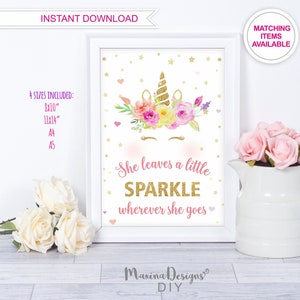 Unicorn Printable Sign She Leaves a Little Sparkle Wherever - Etsy
