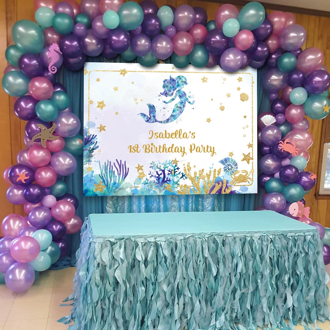 Mermaid Wall Backdrop, Mermaid Wall Banner, Wall Decal Mermaid Vinyl ...