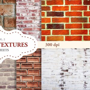 RED BRICKS TEXTURE Digital Paper, Rustic White Bricks Paper, Scrapbook ...