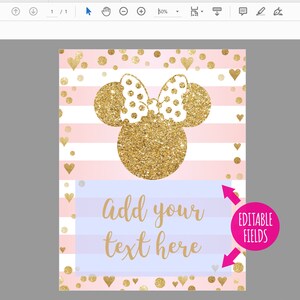 Minnie Mouse Sign Template, Editable Sign Minnie Mouse Poster, Minnie ...